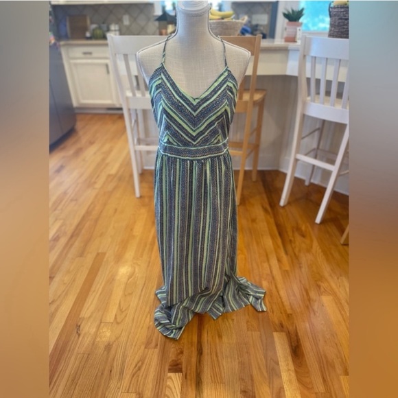 Alya | Dresses | Alya Blue Green White And Black Strappy Open Back Geo ...